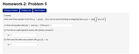 Solved Homework 2 Problem 5 Previous Problem Problem List