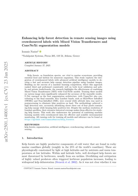 Pdf Enhancing Kelp Forest Detection In Remote Sensing Images Using Crowdsourced Labels With