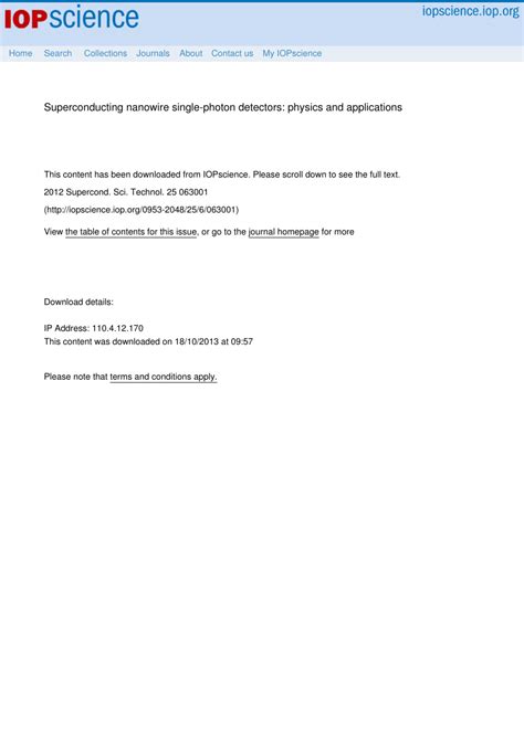 Pdf Superconducting Nanowire Single Photon Detectors Physics And Applications