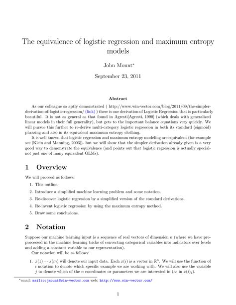 The Equivalence Of Logistic Regression And Maximum Entropy Models
