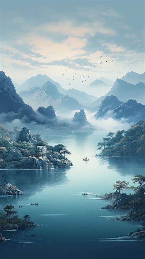 古代风景画山水极简风格海报