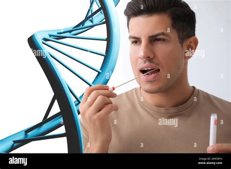 Man Taking Sample For Genetic Testing On White Background Illustration