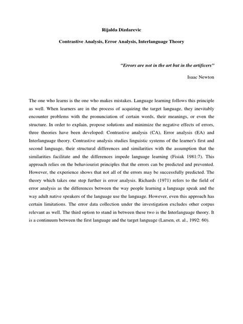 Contrastive Analysis Interlanguage Theory Relationship Pdf