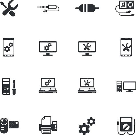 Electronics Repair Icon Set Symbol Gearwheels Soldering Iron Vector