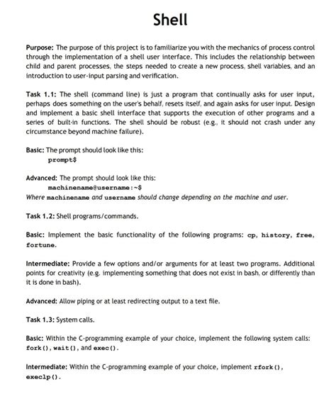 Solved Shell Purpose The Purpose Of This Project Is To