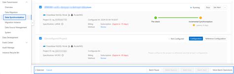 Use The Data Transmission Service To Perform Batch Operations On Data Synchronization Projects