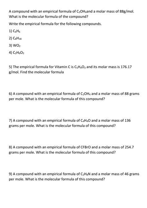 Empirical And Molecular Formulas Worksheet Pro Worksheet