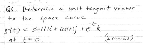 Solved Q Determine A Unit Tangent Vector To The Space Chegg Com