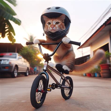 Cat On Bmx Bike Adorable Feline Cyclist Ai Art Generator Easy