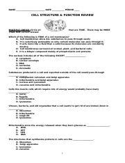 Cell Structure Function Review NAME DATE PERIOD CELL STRUCTURE