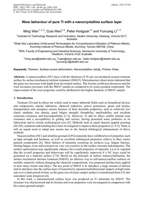 Wear Behaviour Of Pure Ti With A Nanocrystalline Surface Layer