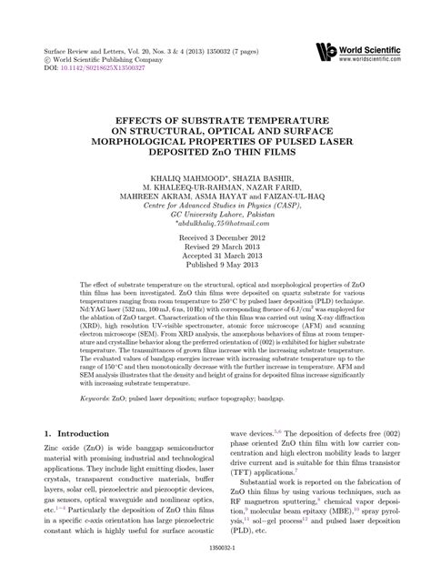 Pdf Effects Of Substrate Temperature On Structural Optical And