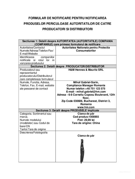 Fillable Online Formular De Notificare Pentru Notificarea Produselor Anpc Fax Email Print