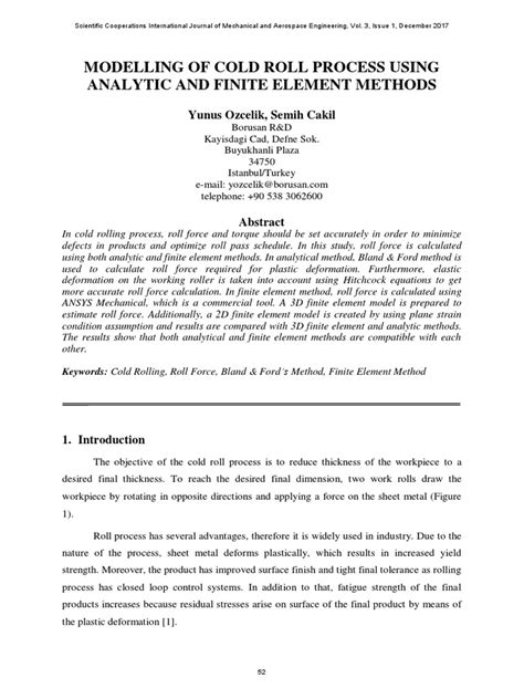 Modelling Of Cold Roll Process Using Analytic And Finite Element Methods Pdf Rolling