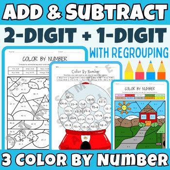 Adding Subtracting Digit And Digit Numbers With Regrouping Color By Number
