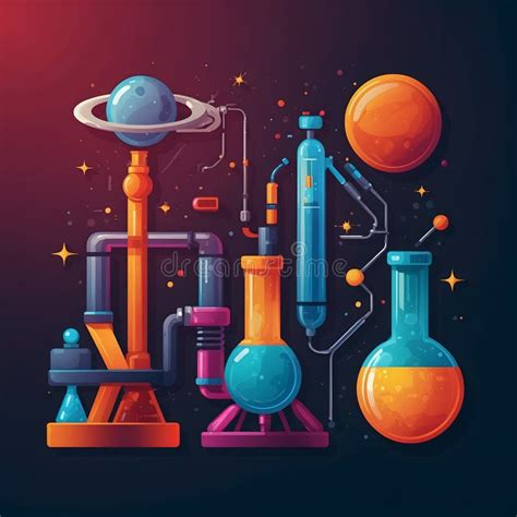 Colorful Minimalistic Icons Representing Science Fields With Glowing Effects Stock Illustration
