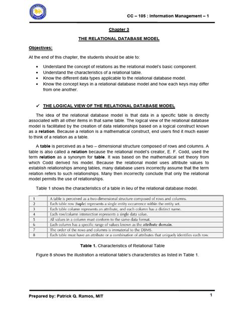 Cc 105 Chapter 3 Relational Database Model Pdf Relational Model