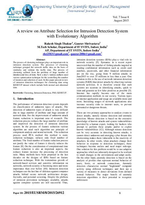 pdf a review on attribute selection for intrusion detection system