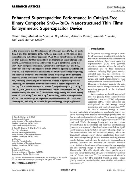 Enhanced Supercapacitive Performance In Catalyst‐free Binary Composite Sno2ruo2 Nanostructured