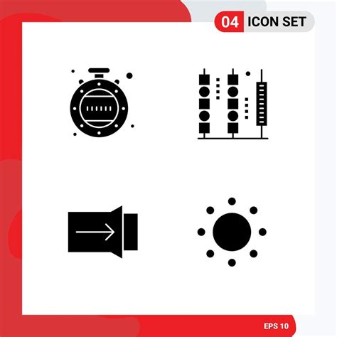 Set Of 4 Vector Solid Glyphs On Grid For Clock Slide Drinks Meat