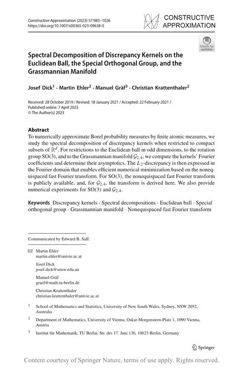 Pdf Spectral Decomposition Of Discrepancy Kernels On The Euclidean Ball The Special