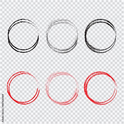 Red Circle Line Hand Drawn Set Highlight Hand Drawing Circle Isolated On Background Round