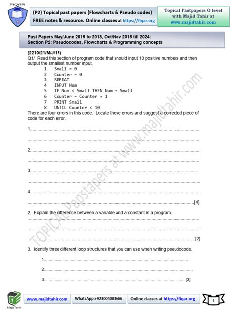 Topical Pseudocodes Flowcharts P2 O Level Mt Pdf Algorithms Computer Programming