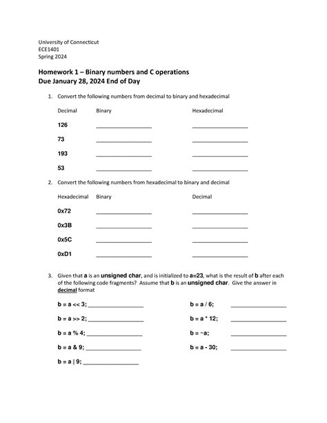 Assignment Number 1 University Of Connecticut Ece1 401 Spring 2024