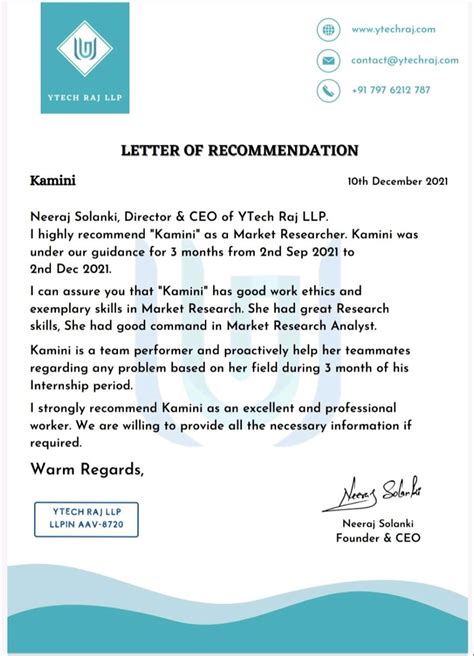Kamini Negi On Linkedin Delighted To Receive Letter Of Recommendation