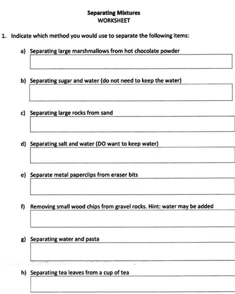 Solved Separating Mixtures Worksheet 1 Indicate Which Method You