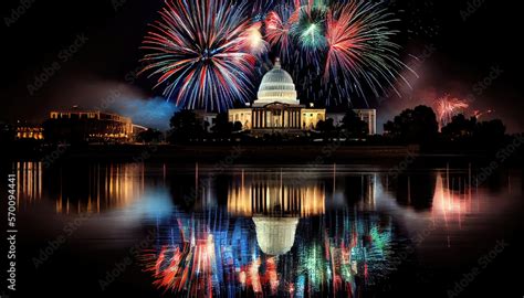 Colorful Patriotic Fireworks Display For Independence Day July Fourth 4th Of July Americana