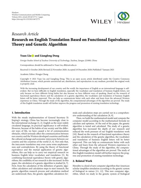 Pdf Research On English Translation Based On Functional Equivalence Theory And Genetic Algorithm