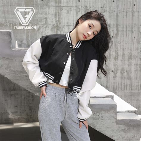 Jual Tf Msi Jacket Baseball Crop Wanita Bahan Fleece Allsize Korean Sexy Varsity Jacket