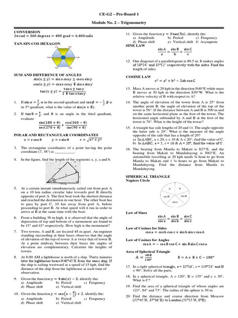 Ce G2 Module No 2 Trigonometry Download Free Pdf Triangle Trigonometric Functions