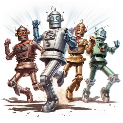 Premium Photo Three Robots Are Running In A Line With One Robot In