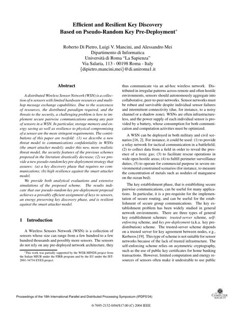 Pdf Efficient And Resilient Key Discovery Based On Pseudo Random Key Pre Deployment