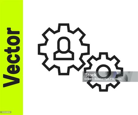 흰색 배경에 격리된 기어 아이콘이 있는 검은색 라인 인간 인공지능 생각하는 두뇌 기호 뇌의 상징 작업 벡터 개념에 대한 스톡