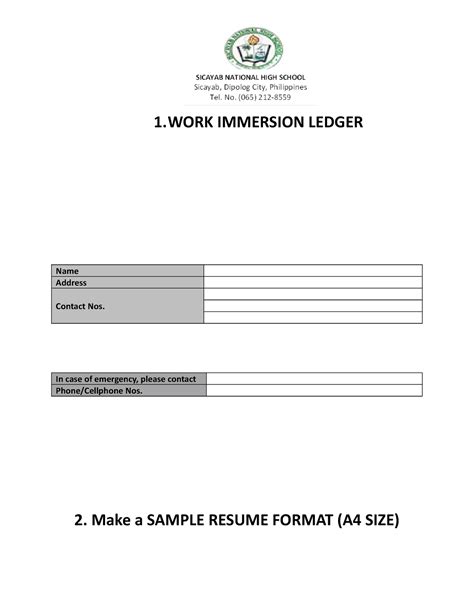 Work Immersion Assignment Nameaddress Contact Nos In Case Of Emergency Please Studocu
