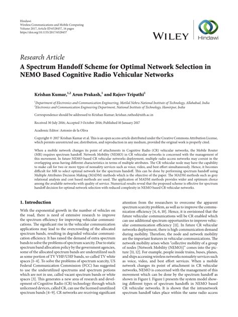 Pdf A Spectrum Handoff Scheme For Optimal Network Selection In Nemo