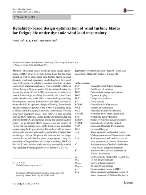 Pdf Reliability Based Design Optimization Of Wind Turbine Systems