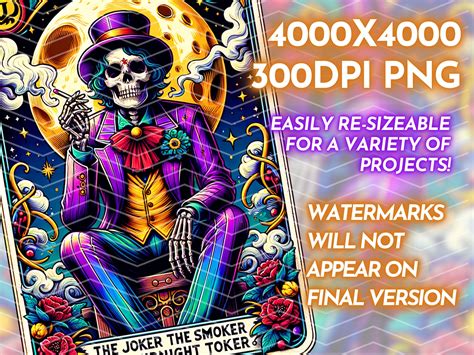 The Joker Smoker Midnight Toker Tarot Card Png Skeleton Sublimation