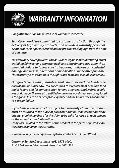 Warranty Information Seat Cover World