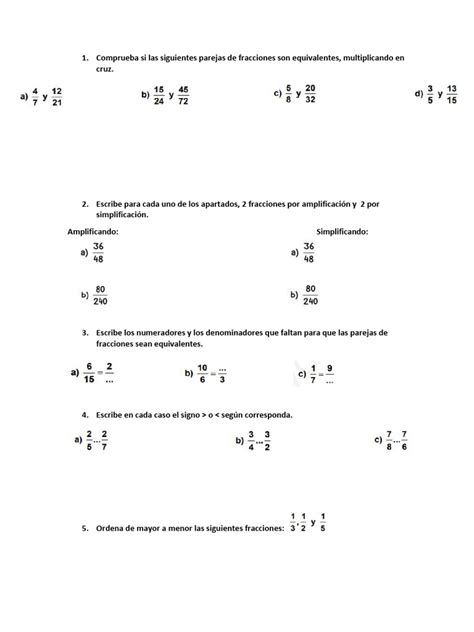 Ejercicios De Fracciones Y Comparaciones Pdf