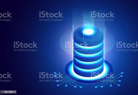 빅 데이터 스토리지 및 클라우드 컴퓨팅 기술 기계 학습 인공 지능 개념 추상 데이터 서버와 빛나는 Led 표시기를 갖춘 데이터