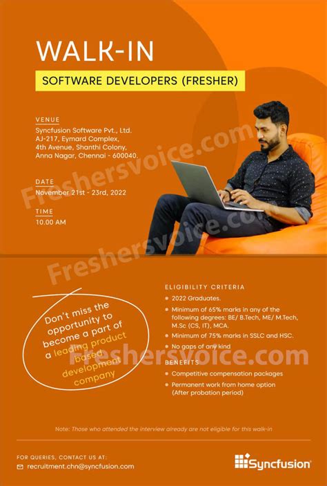 Syncfusion Walk In Drive 2022 For Software Developers 21 To 23