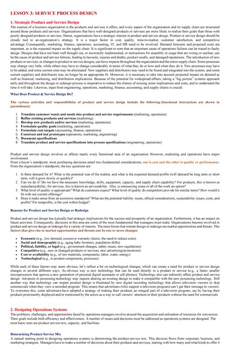 Midterm Topic For Operation Management LESSON 3 SERVICE PROCESS DESIGN 1 Strategic Product