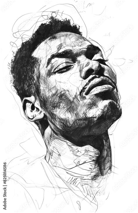 Portrait Of A Handsome Young Black Man Doodle Pencil Drawing Style