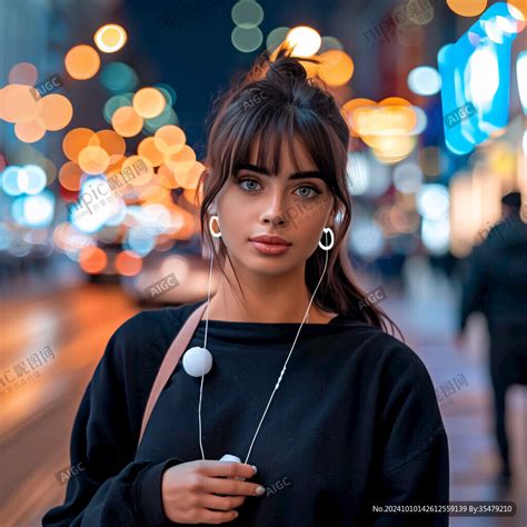 Ai创作图耳机广告 创意耳机广告 Hdr绘画 现代街景人物 外国街景节拍 挂脖式黑色耳机 耳机轮播 高清时尚街区 购物广场街道女孩 酷炫发光耳机 Hdr合成 无线音乐耳机 人物素材自发光 耳机