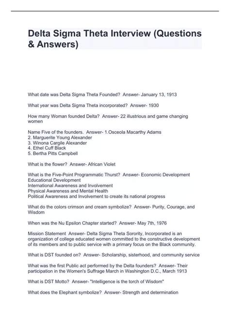 Delta Sigma Theta Interview Questions Answers Delta Sigma Theta Stuvia US