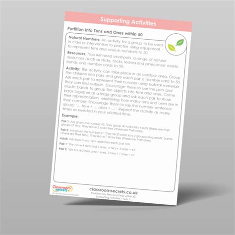 Year 1 Partition Into Tens And Ones Within 50 Supporting Activity Resource Classroom Secrets